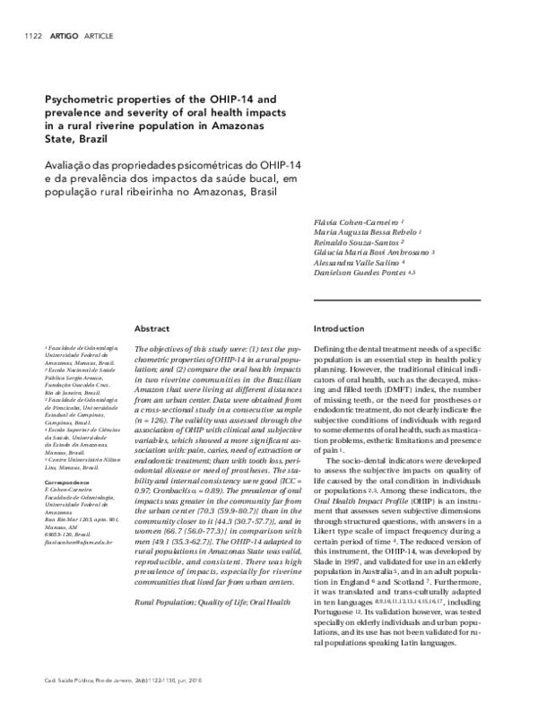 (PDF) Psychometric properties of the OHIP-14 and prevalence and ...