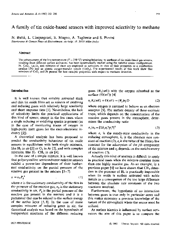 (PDF) A family of tin oxide-based sensors with improved selectivity to ...