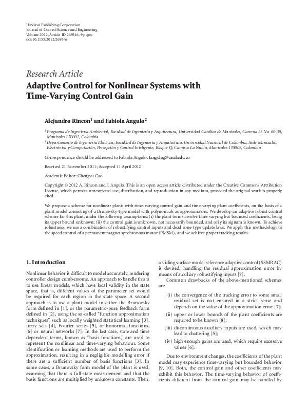 (PDF) Adaptive Control for Nonlinear Systems with Time-Varying Control Gain