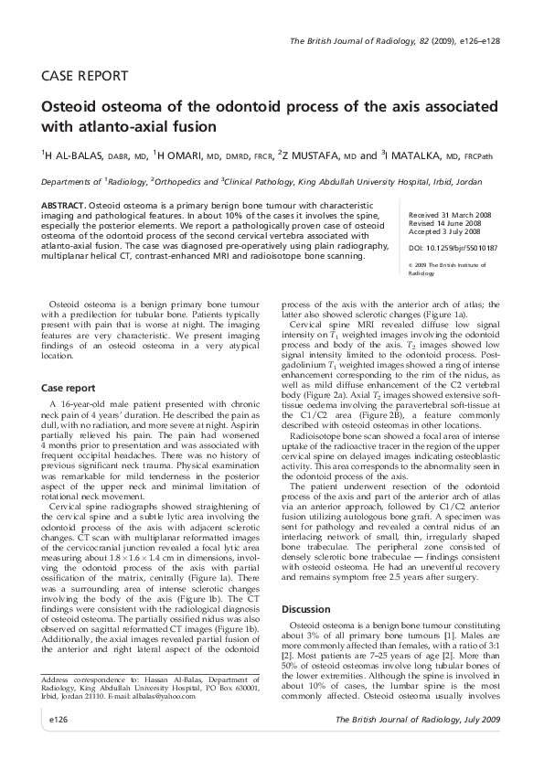 (PDF) Osteoid osteoma of the odontoid process of the axis associated ...
