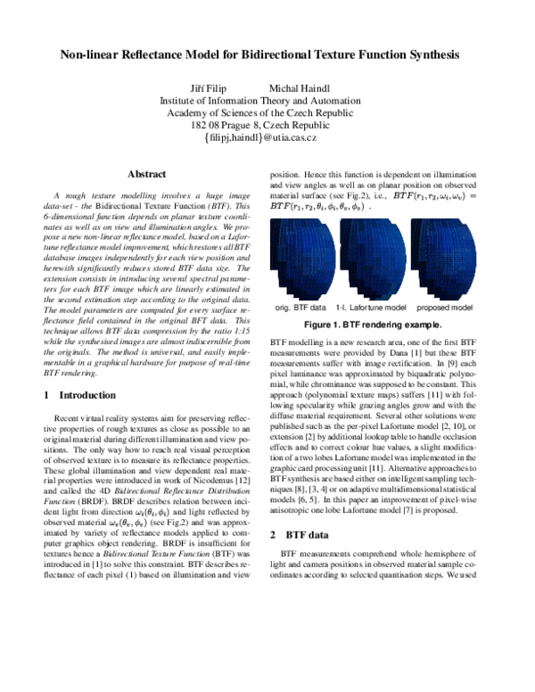 Pdf Non Linear Reflectance Model For Bidirectional Texture Function