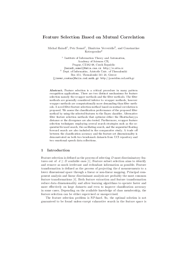 (PDF) Feature Selection Based on Mutual Correlation