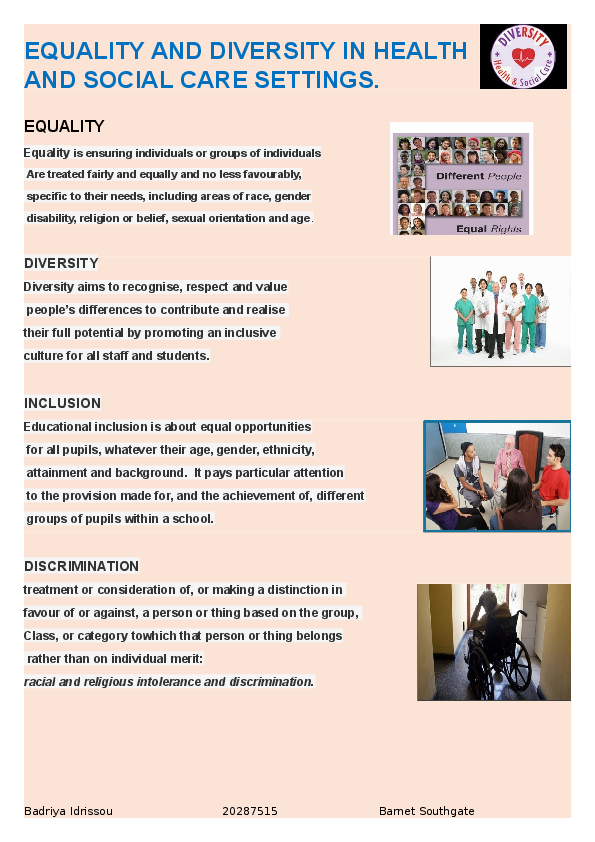 DOC EQUALITY AND DIVERSITY IN HEALTH AND SOCIAL CARE SETTINGS doc-equality-and-diversity-in-health-and-social-care-settings