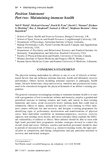 (PDF) Position statement. Part two: Maintaining immune health