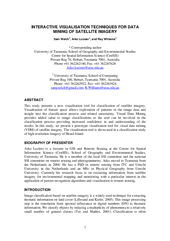 (PDF) Interactive visualisation techniques for data mining of satellite imagery