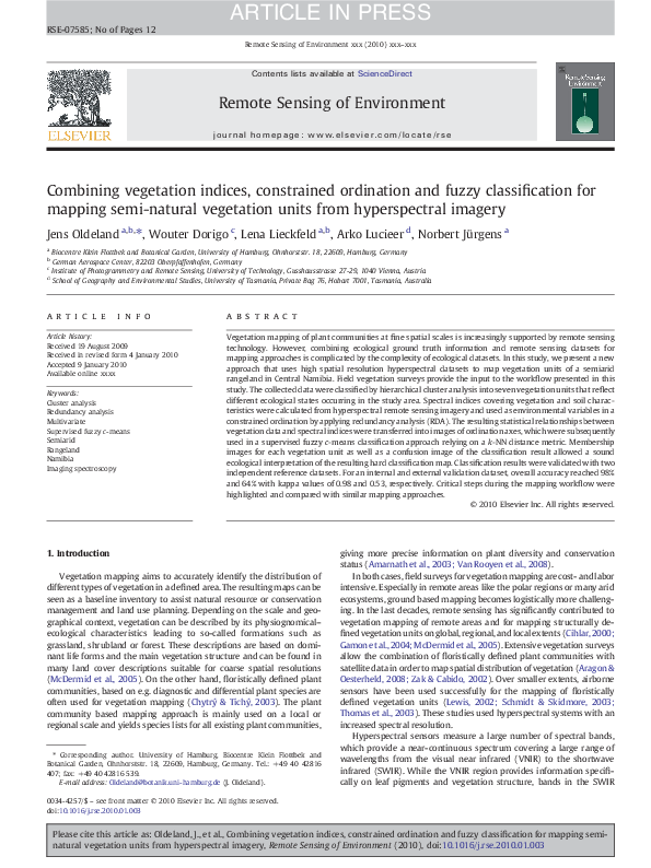 (PDF) Combining vegetation indices, constrained ordination and fuzzy classification for mapping ...