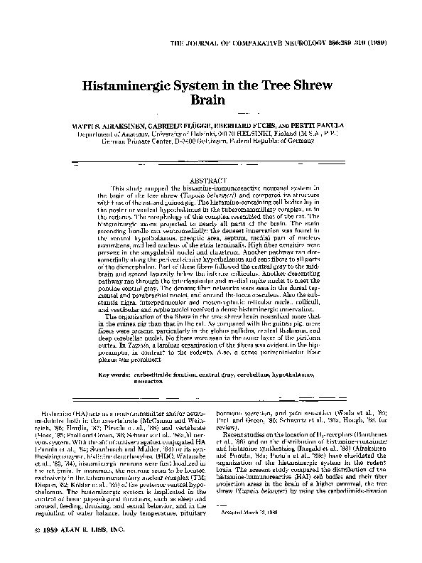 (PDF) Histaminergic system in the tree shrew brain | Eberhard Fuchs ...