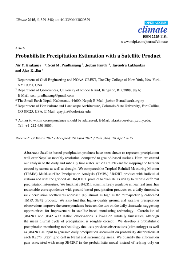 (PDF) Probabilistic Precipitation Estimation with a Satellite Product