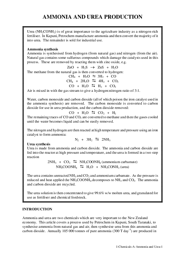 (PDF) AMMONIA AND UREA PRODUCTION