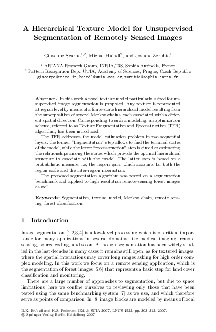 (PDF) A Hierarchical Texture Model for Unsupervised Segmentation of Remotely Sensed Images