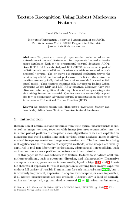 (PDF) Texture Recognition Using Robust Markovian Features