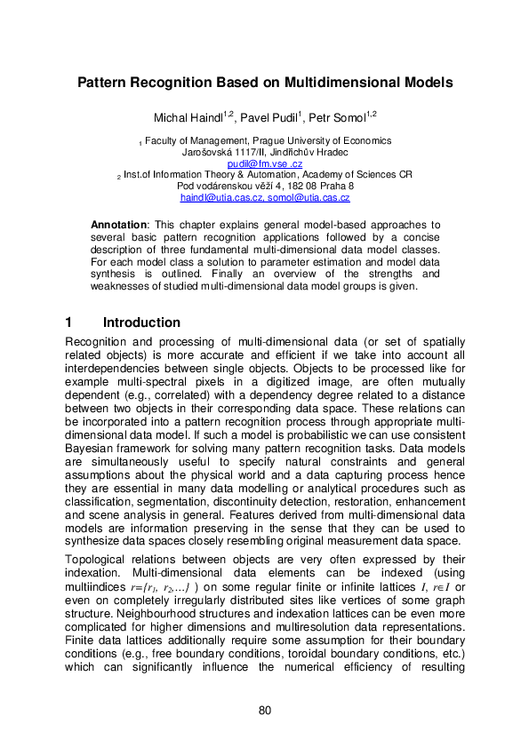 (PDF) Pattern Recognition Based on Multidimensional Models