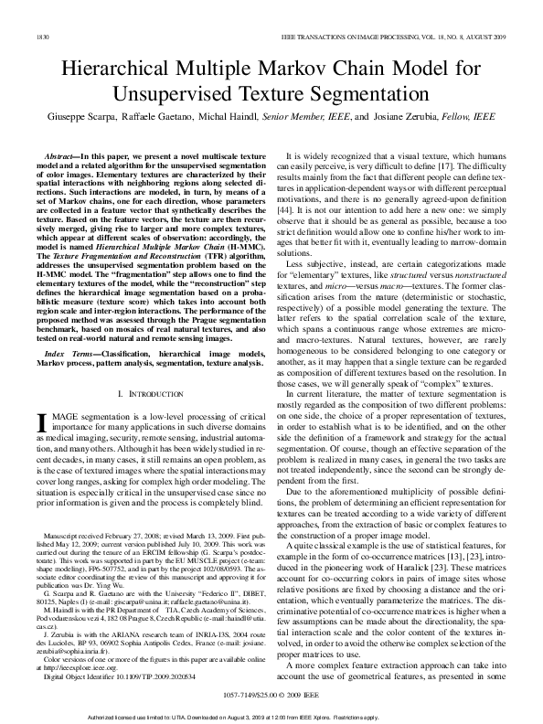 (PDF) Hierarchical Multiple Markov Chain Model for Unsupervised Texture Segmentation