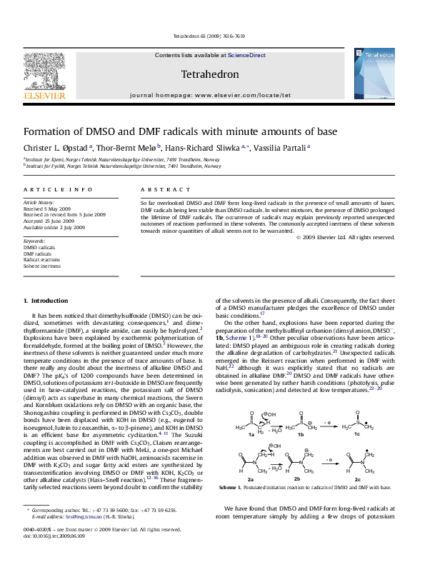 (PDF) Formation of DMSO and DMF radicals with minute amounts of base