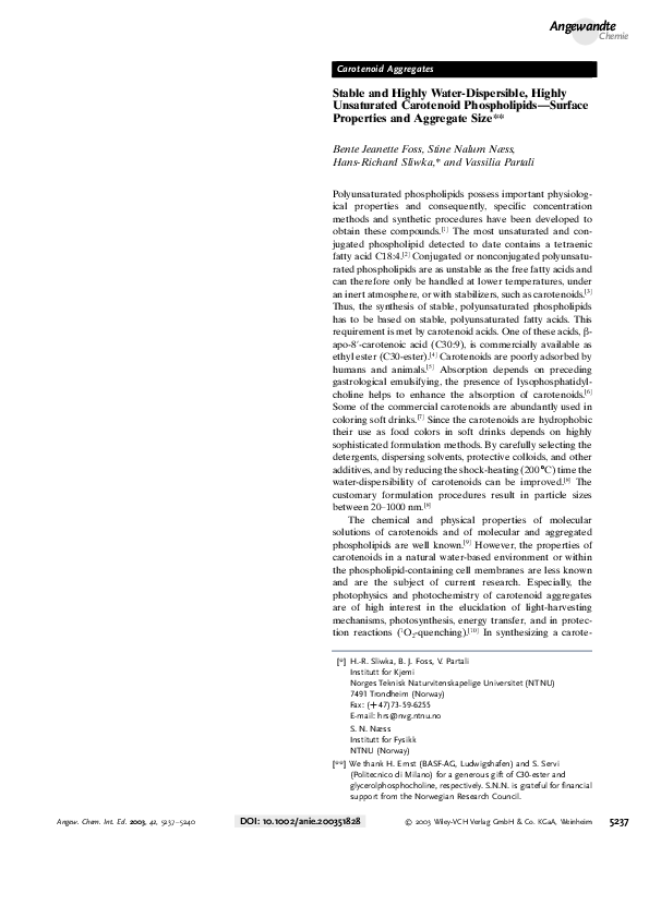 (PDF) Stable and Highly Water-Dispersible, Highly Unsaturated Carotenoid Phospholipids—Surface ...