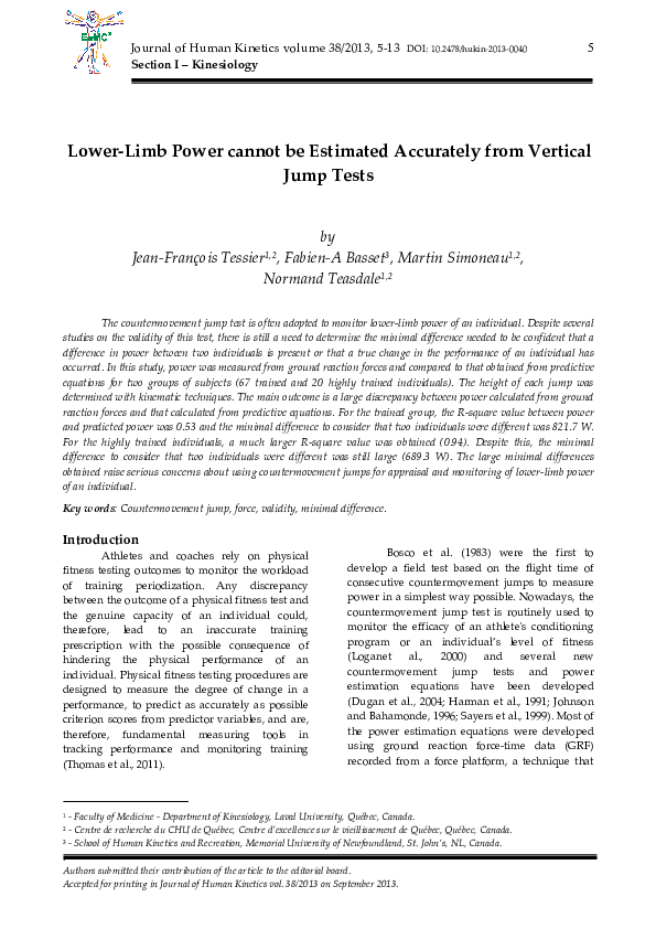(PDF) Lower-Limb Power cannot be Estimated Accurately from Vertical ...