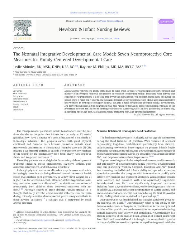 (PDF) The Neonatal Integrative Developmental Care Model: Seven ...