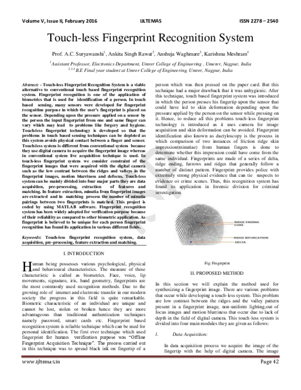 (PDF) Touch-less Fingerprint Recognition System