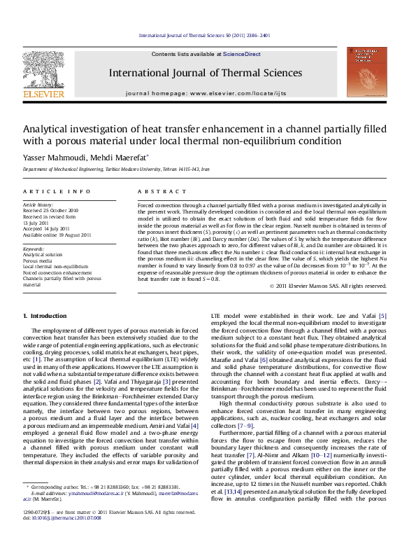(PDF) Analytical investigation of heat transfer enhancement in a channel partially filled with a ...