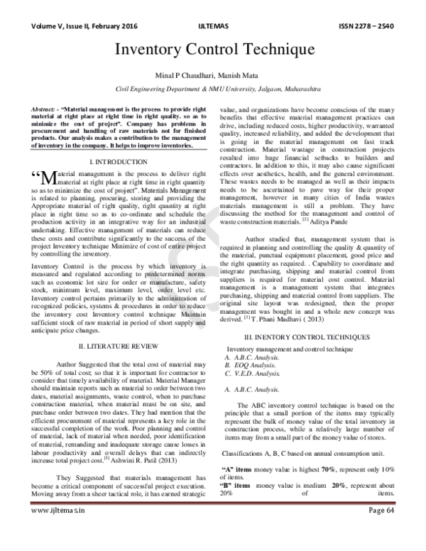 (PDF) Inventory Control Technique