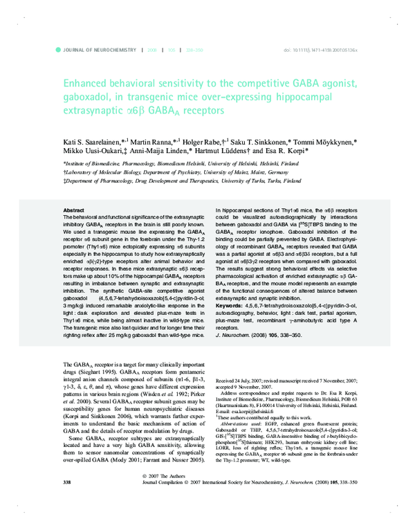 (PDF) Enhanced behavioral sensitivity to the competitive GABA agonist ...