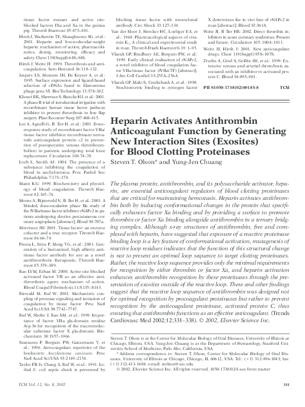 (PDF) Heparin activates antithrombin anticoagulant function by ...