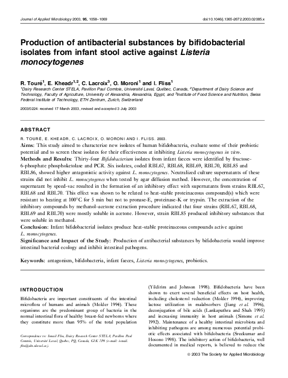 (PDF) Production of antibacterial substances by bifidobacterial ...