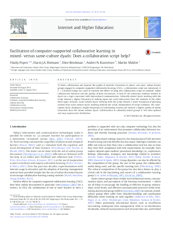 (PDF) Facilitation of computer-supported collaborative learning in mixed- versus same-culture ...