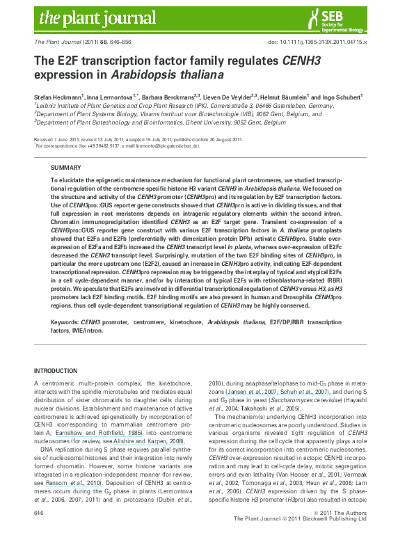 (PDF) The E2F transcription factor family regulates CENH3 expression in ...