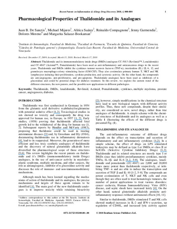 (PDF) Pharmacological Properties of Thalidomide and its Analogues