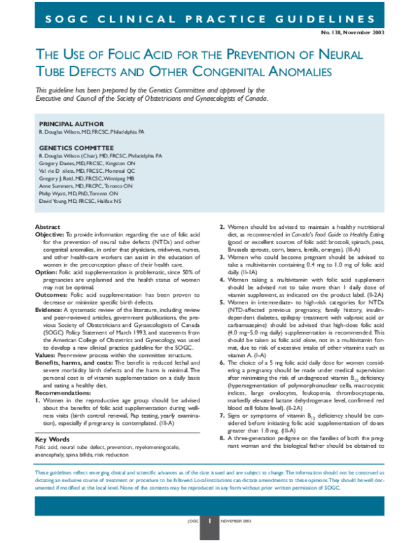 (PDF) The use of folic acid for the prevention of neural tube defects ...