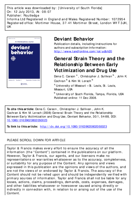(PDF) Deviant Behavior General Strain Theory and the Relationship ...