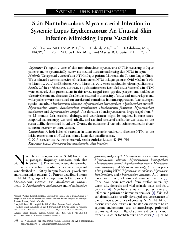 (PDF) Skin Nontuberculous Mycobacterial Infection in Systemic Lupus Erythematosus: An Unusual ...