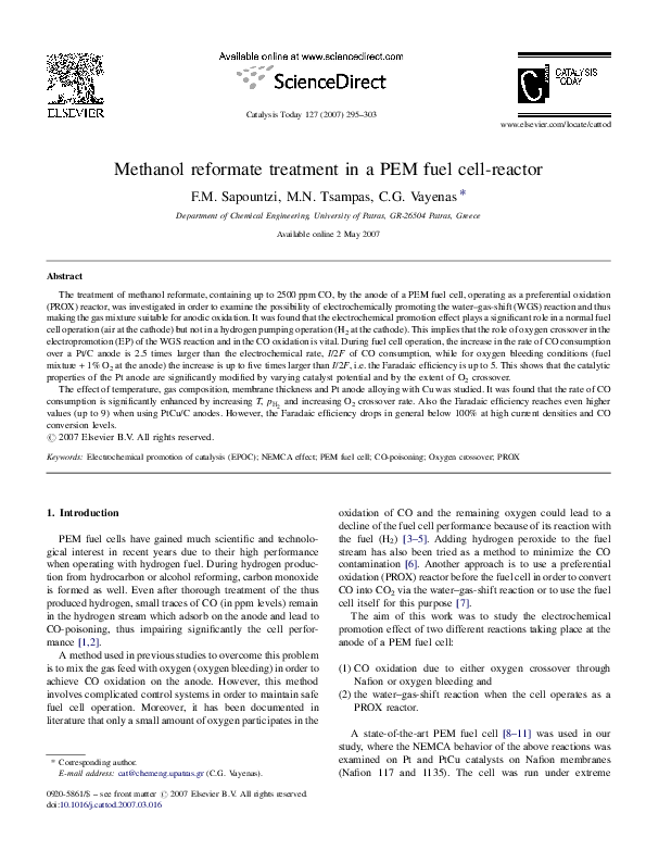 (PDF) Methanol reformate treatment in a PEM fuel cell-reactor