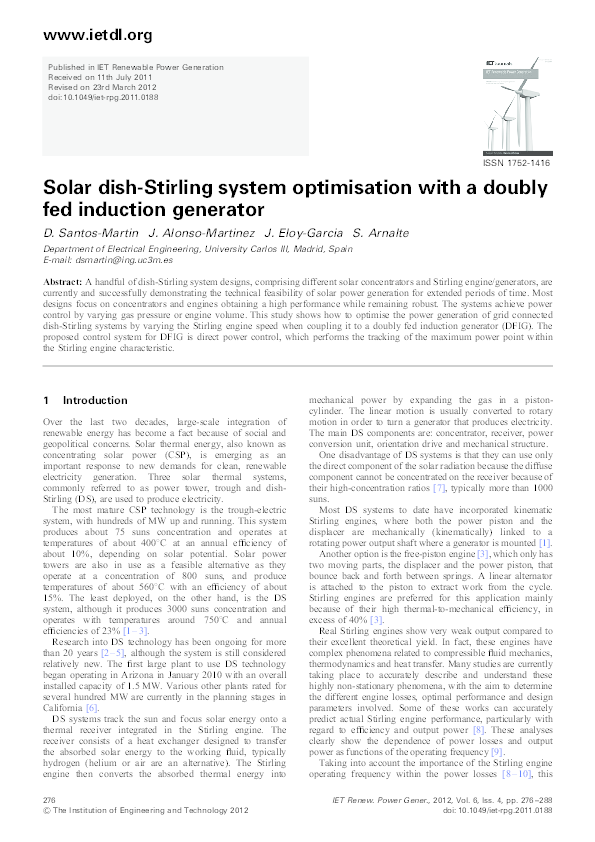 (PDF) Solar dish-Stirling system optimisation with a doubly fed ...