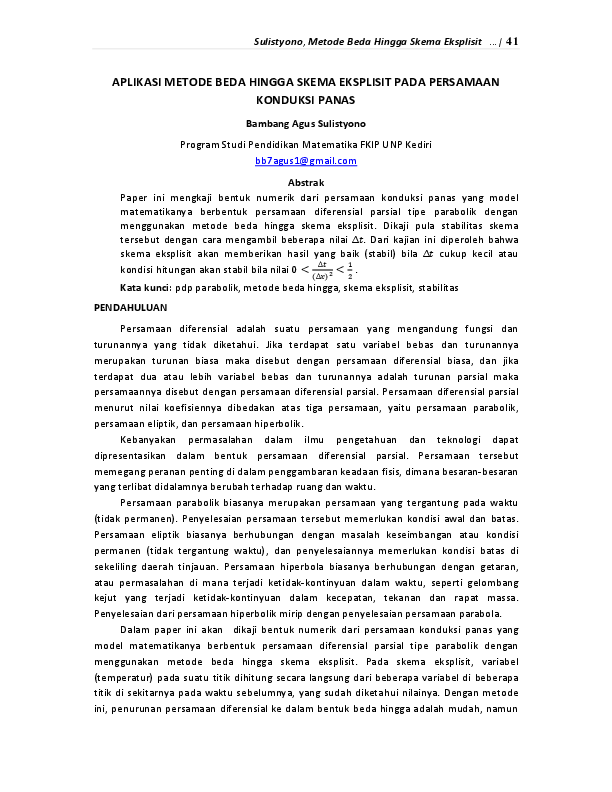 (PDF) APLIKASI METODE BEDA HINGGA SKEMA EKSPLISIT PADA PERSAMAAN KONDUKSI PANAS
