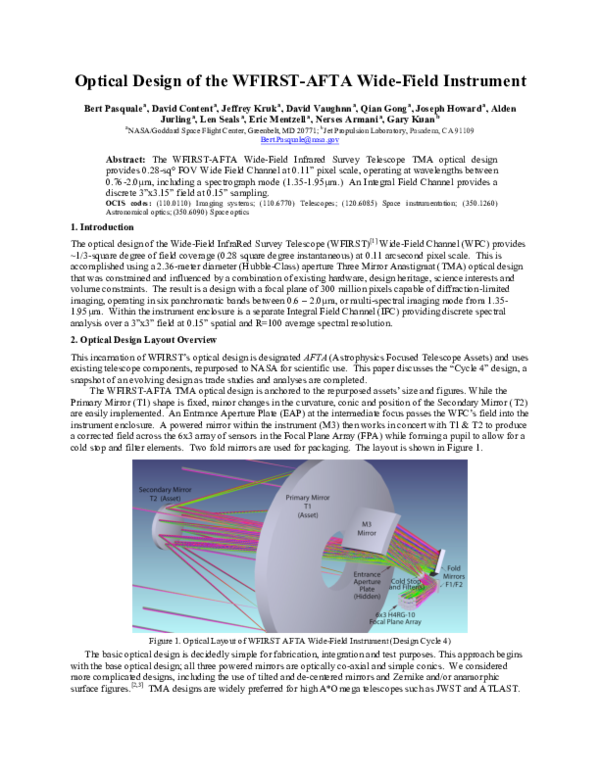 (PDF) Optical design of the WFIRST-AFTA wide-field instrument