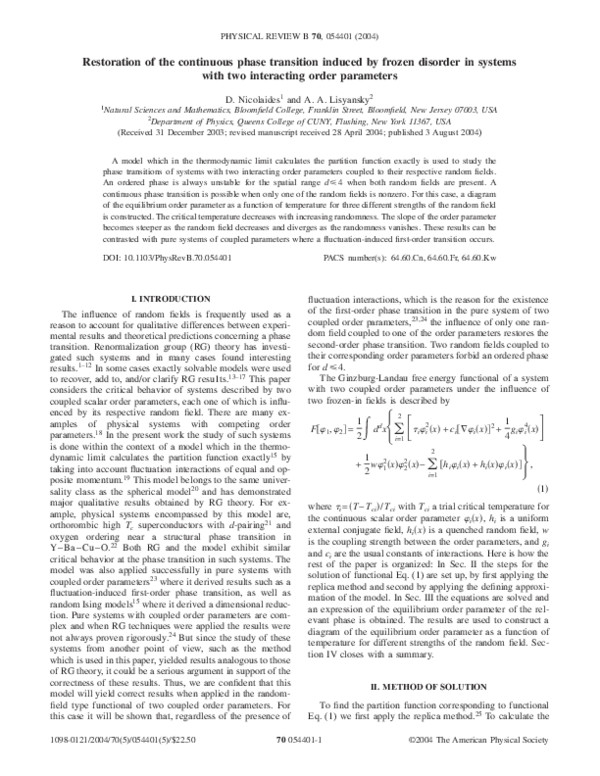 (PDF) Restoration of the continuous phase transition induced by frozen disorder in systems with ...