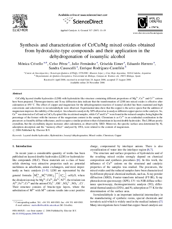 (PDF) Synthesis and characterization of Cr/Cu/Mg mixed oxides obtained ...