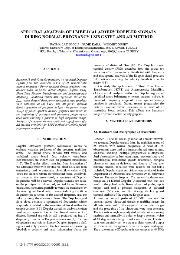 (PDF) SPECTRAL ANALYSIS OF UMBILICAL ARTERY DOPPLER SIGNALS DURING NORMAL PREGNANCY USING STFT ...