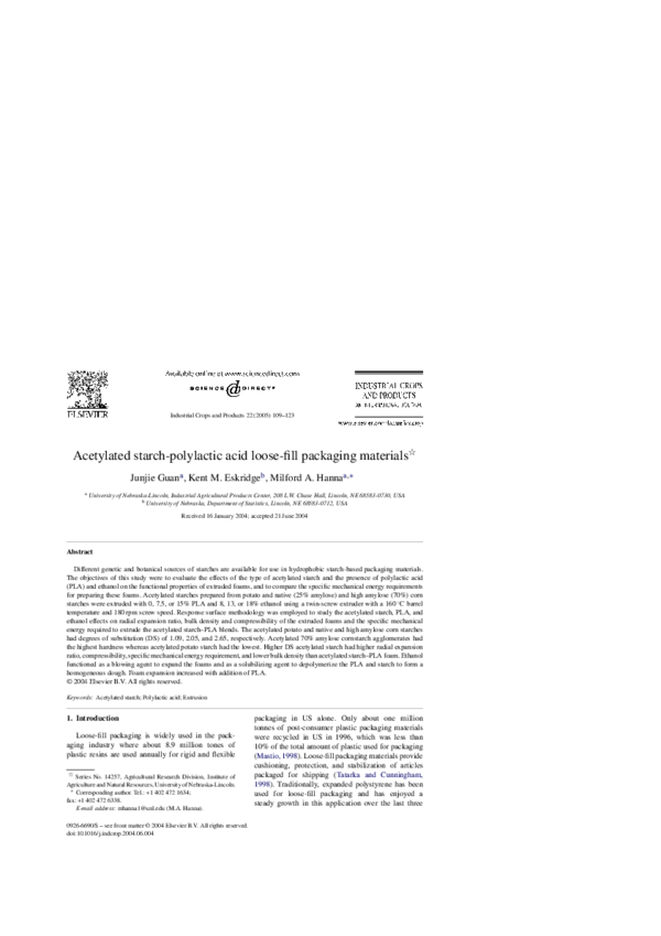 (PDF) Acetylated starch-polylactic acid loose-fill packaging materials
