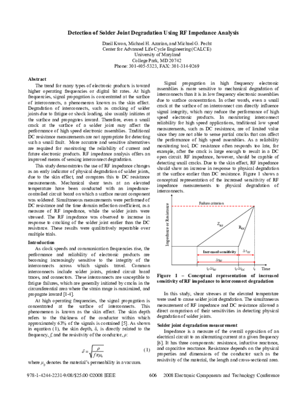 Pdf Rf Impedance Analysis For Solder Joint Integrity