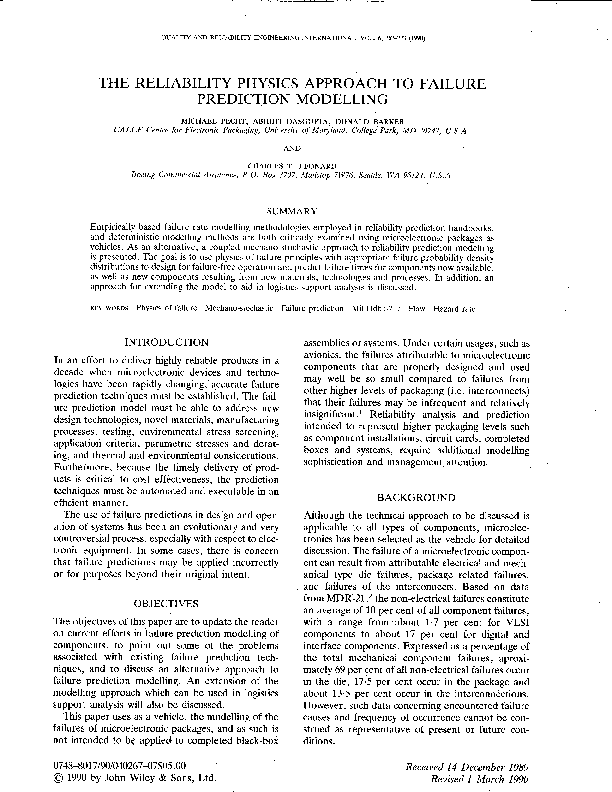 (PDF) The reliability physics approach to failure prediction modelling