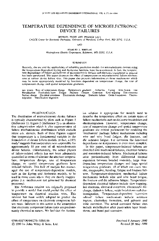 (PDF) Temperature dependence of microelectronic device failures