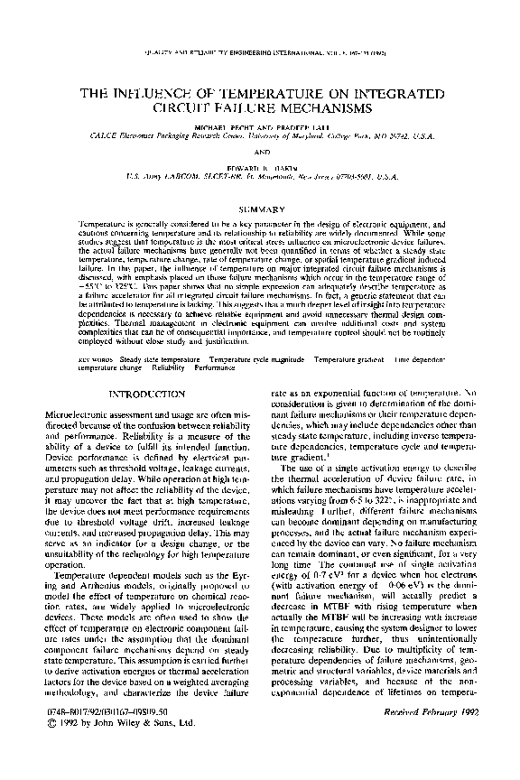 (PDF) The influence of temperature on integrated circuit failure mechanisms