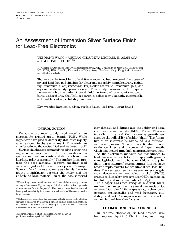 (PDF) An Assessment of Immersion Silver Surface Finish for Lead-Free ...