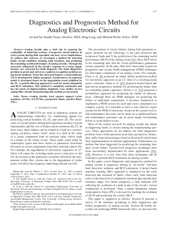Pdf Diagnostics And Prognostics Method For Analog Electronic Circuits