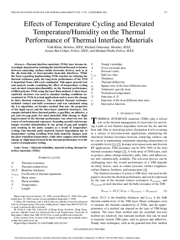 (PDF) Effects of Temperature Cycling and Elevated Temperature/Humidity ...