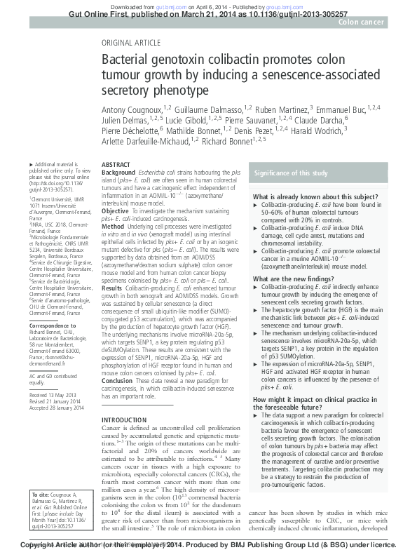 (PDF) Bacterial genotoxin colibactin promotes colon tumour growth by ...