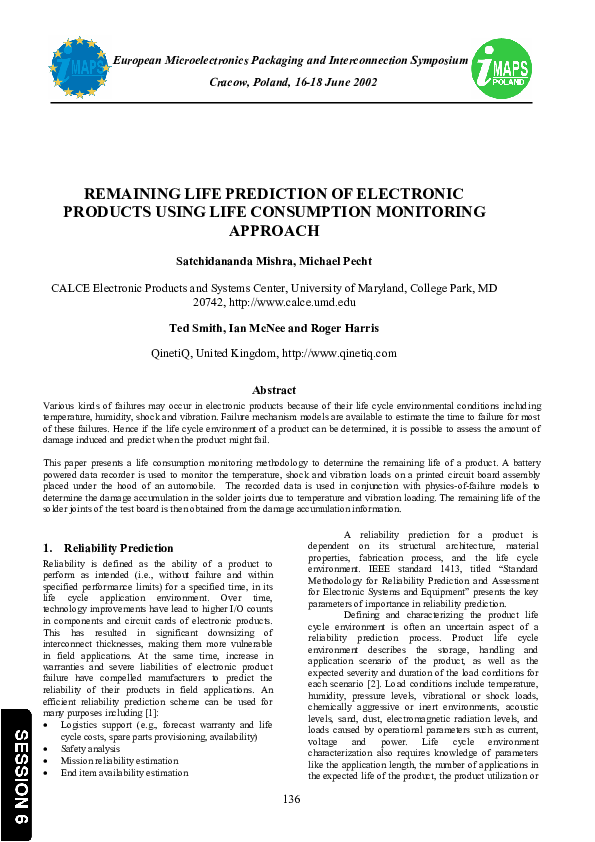 (PDF) Remaining Life Prediction of Electronic Products Using Life ...